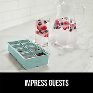 Gorilla Grip Large Silicone Ice Cube Mold with Stackable Lid, 1 Tray, Easy Release Freezer Mold, 8 Giant Square Cubes, Slow Melt for Whiskey Drinks Iced Coffee, Cocktail Bar Kitchen Essentials, Mint