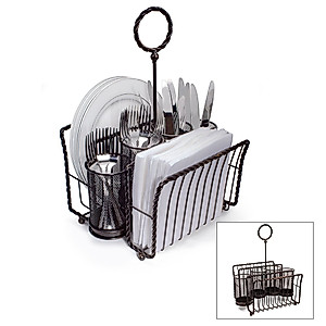 Gourmet Basics by Mikasa Rope Metal Tabletop Flatware and Napkin Picnic Caddy, Antique Black