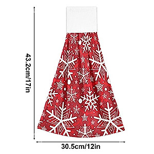 FFYHO Winter Snowflakes Hanging Kitchen Towel with Loop 2 Pack Christmas Red Hand Towels Soft Microfiber Coral Velvet Tie Towel Decor for Bathroom Oven Absorbent Washcloth