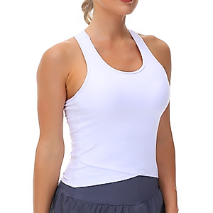 Women’s Racerback Workout Tank Tops with Built in Bra Sleeveless Running Yoga Shirts Slim Fit (Small, White)