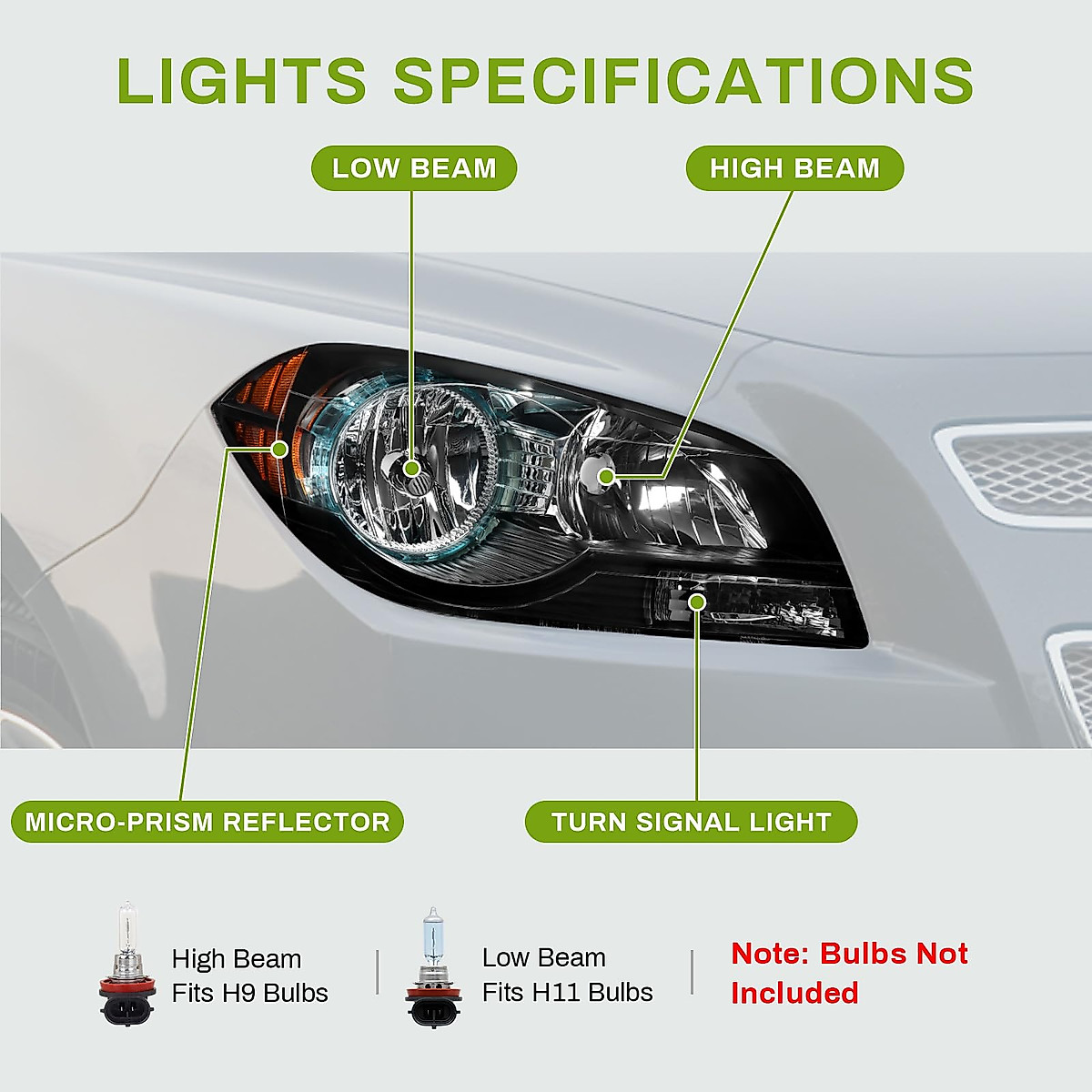 AUTOSAVER88 Headlights Assembly Compatible with 08 09 10 11 12 2008 2009 2010 2011 2012 Chevy Malibu 2008-2012 08-12 Headlamps Passenger and Driver Side Black Housing Amber Reflector