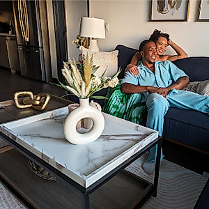 ODIKA Convertible Entertaining Coffee Table - Faux Marble Coffee Table with 2 Removable Trays, 47 Living Room Table, Modern Coffee Table for Living Room, Coffee Table with Storage Furniture, Walnut