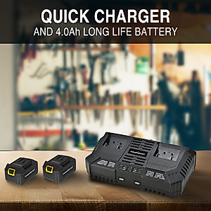 PowerSmart 40V 12" Cordless Tiller/Cultivator, Two 20V 4.0Ah Battery and Charger Included