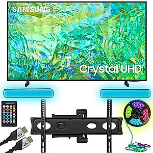 SAMSUNG UN50CU8000 50 inch Crystal UHD 4K Smart TV (2023) Bundle with Monster TV Full Motion Wall Mount for 32"-70" with 6 Piece Sound Reactive Lighting Kit