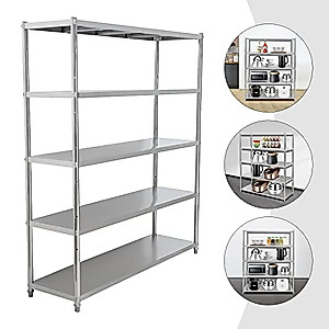 LiFuJunDong Stainless Steel Shelves Kitchen Shelving 59x17.7x68.9 Inch 5 Tier Heavy Duty Shelf Metal Rack Shelving Units and Storage for Kitchen and Garage
