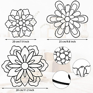 3 Pieces Metal Flower Wall Decor Rustic Galvanized Metal Flower Hanging Metal Flower Wall Art Wire Outline Wall Flowers Decor for Home Bedroom Bathroom Kitchen Garden Wall Art (3 Styles)