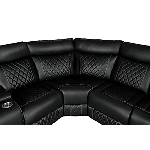 Modern Manual Reclining Motion Sectional Sofa ,5 Seaters Corner PU Leather Upholstered Recliner Sofa & Couch Curved L-Shaped Couch W/ Console Storage and 2 Cup Holders for Living Room Furniture Sets