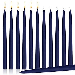Dripless Taper Candles 10" Inch Tall Wedding Dinner Candle Set of 12 (Navy Blue)