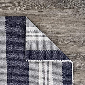 Lr Home Coastal Striped Reversible Runner Area Rug, 2'0"" x 6'0"", Ivory/Indigo/Navy (LR04706-IGF2060)