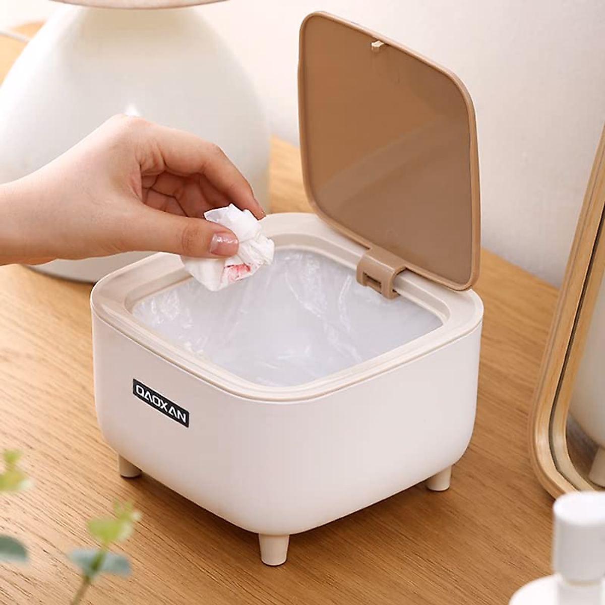 Bedroom Trash Can with Lid,Waste Basket for Bathroom,Kitchen Garbage Can with Push Button, Small Trash Bin，Plastic Rubbish Bin for Office, Living Room, 2.6 Gallon&0.5 Gallon (2 Pieces)