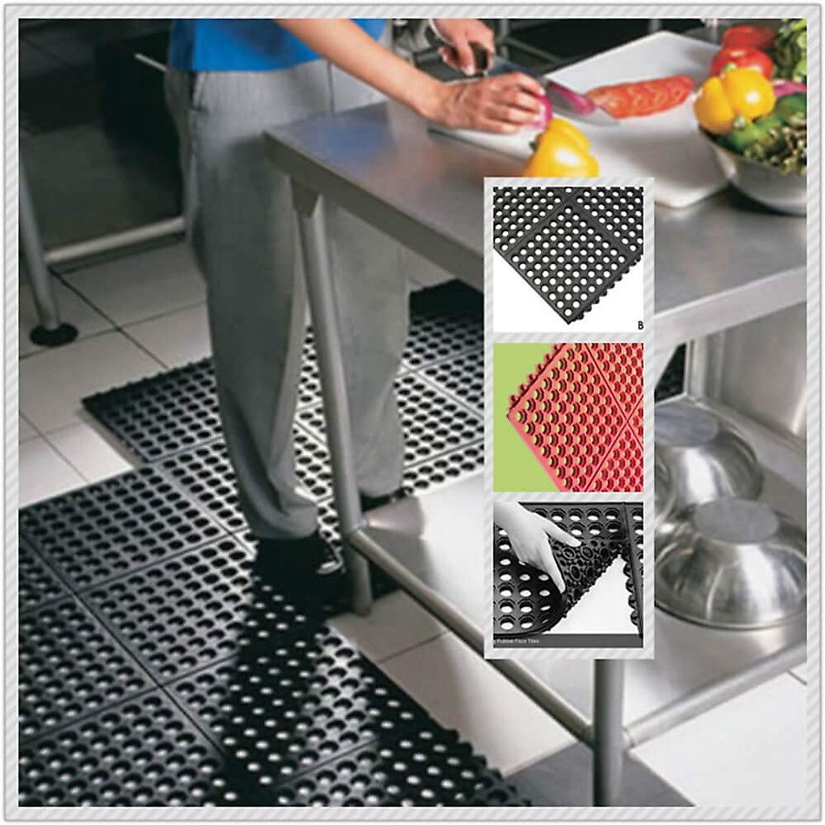 smabee Anti-Fatigue Non-Slip Interlocking Rubber Floor Mat Heavy Duty Commercial Interlock Mats for Indoor Restaurant Kitchen Bar Bathroom 36" x 36" (Black)