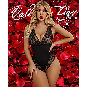 Avidlove Women Lingerie Bodysuit Snap Crotch Teddy One Piece Babydoll (Black,M)