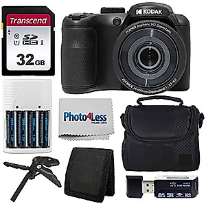 Kodak PIXPRO AZ255 Digital Camera Kit (Black) + Point & Shoot Camera Case + 32GB SD Memory Card + Rechargeable Batteries & Charger + USB Card Reader + Table Tripod + Accessories