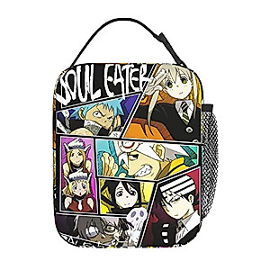 Anime Lunch Bag Soul Eater Pattern Waterproof Lunch Boxes Insulated Tote Meal Box Reusable Lunch Bags, Black, One Size