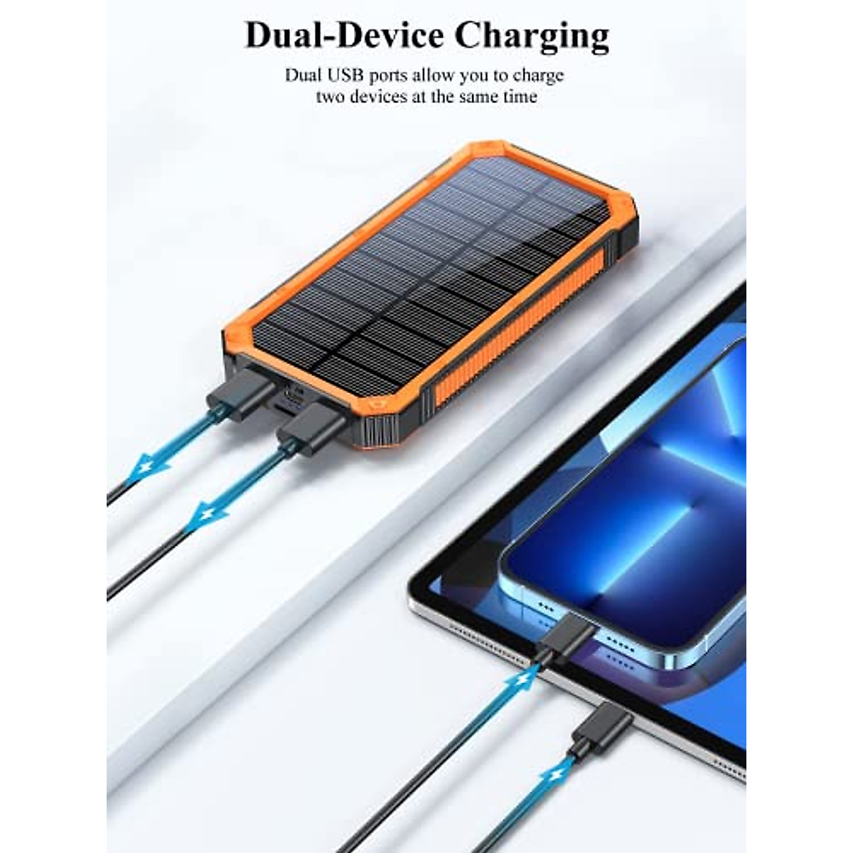 Power-Bank-Solar-Charger - 36000mAh Solar Power Bank, PD 20W Quick Charge,Drop-Proof Waterproof Dustproof Built-in LED Flashlight for iPhone, Tablet, Samsung and More USB Device(Orange)