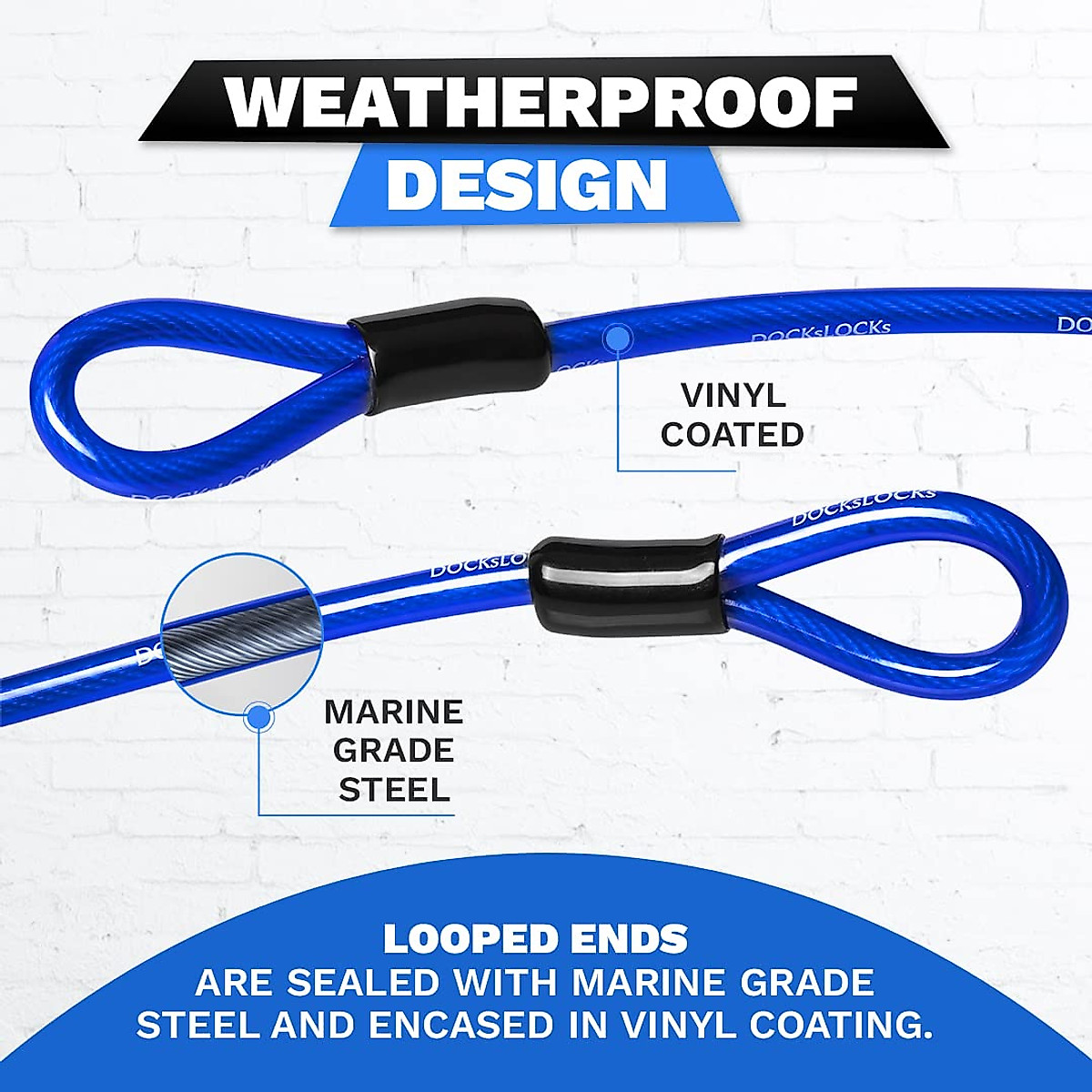 DocksLocks Weatherproof Coiled Security Cable (5ft to 25ft Lengths) with Reinforced Looped Ends, Anti-Theft Protection for Kayaks, Bikes, Paddleboards, Outdoor Equipment, Bicycles and More 5ft