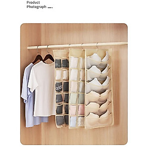 Hanging Bra Closet Organizer and Storage Pockets Wall Organizer 24 Pockets Enlarged Hanging Mesh Pockets Dual Sided Wall Closet Underwear,Bra,Socks,Accessories with Hanger (Beige)
