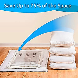 COSadiman Vacuum Storage Bags Space Saver Bags with Hand Pump, 6 PCS Plain/Flat Heavy Duty Space-saving Storage Bags,Vacuum Sealed Bags for Beddings Quilt Clothes Blankets Comforters Closet Organizers, Save Up 80% Space (Medium, Transparent)