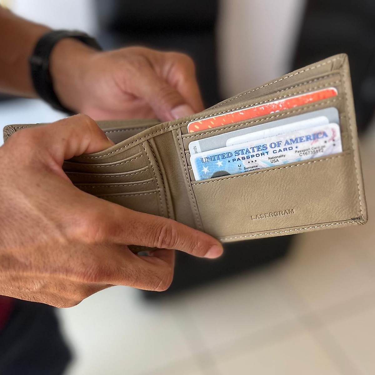 LaserGram Faux Leather Bi-Fold Wallet, Baseball Ball, Personalized Engraving Included (Rustic with Gold)