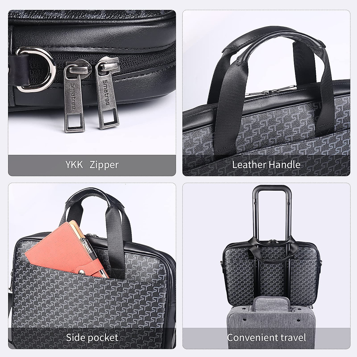 Smatree 13-14inch Logo Print Canvas Laptop Leather Briefcase for 13-14inch MacBook Air Bag,14inch Dell Inspiron Leather Briefcase for Men,14inch Leather Laptop Bag for Men,Black Blue