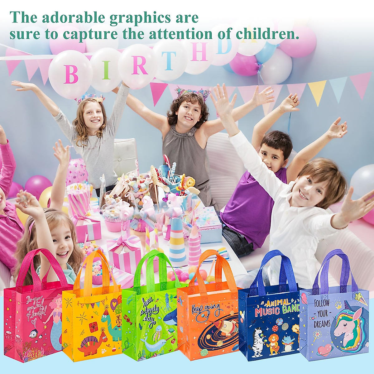 VGOODALL 6PCS Gift Bags with Handles, 8" x 3.5" x 8" Reusable Gift Wrap Bags Large Gift Bags Dinosaur Theme Tote for Kids Birthday Party