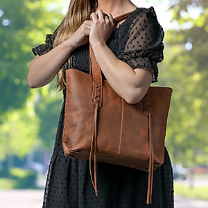 Lady Conceal Concealed Carry Large Leather Norah Laced Tote (Cognac)