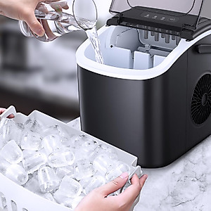 R.W.FLAME Ice Makers Countertop with Handle,26.5Lbs/24H,9 Cubes in 6 Mins,Portable Ice Maker Machine with Self-Cleaning,Ice Basket and Scoop,Perfect for Home, Kitchen, Bar, Camping(Black)
