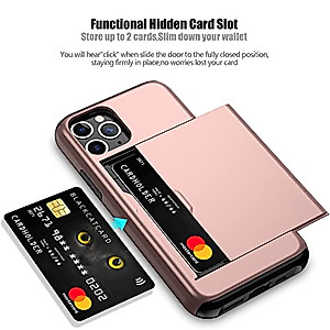 Nvollnoe for iPhone 11 Pro Case with Card Holder Heavy Duty Protective Dual Layer Shockproof Hidden Card Slot Slim Wallet Case for iPhone 11 Pro for Men&Women(Rose Gold)