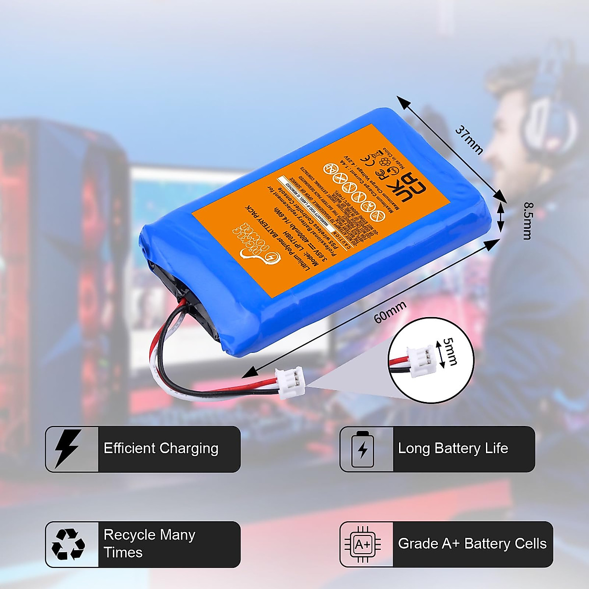 Pickle Power PS5 Controller Battery Replacement for Sony Playstation 5 DualSense CFI-ZCT1W Wireless Controller