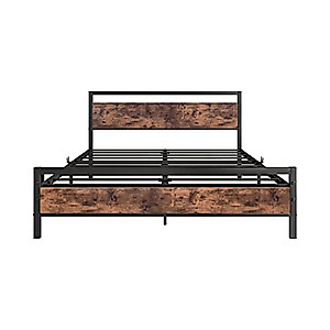 BOFENG Black Queen Size Bed Frames with Wood Headboard and Footboard,Heavy Duty Platform Bed Frame with Storage No Box Spring Needed,Steel Slats Mattress Foundation Square Pipe Design Noise Free,Brown