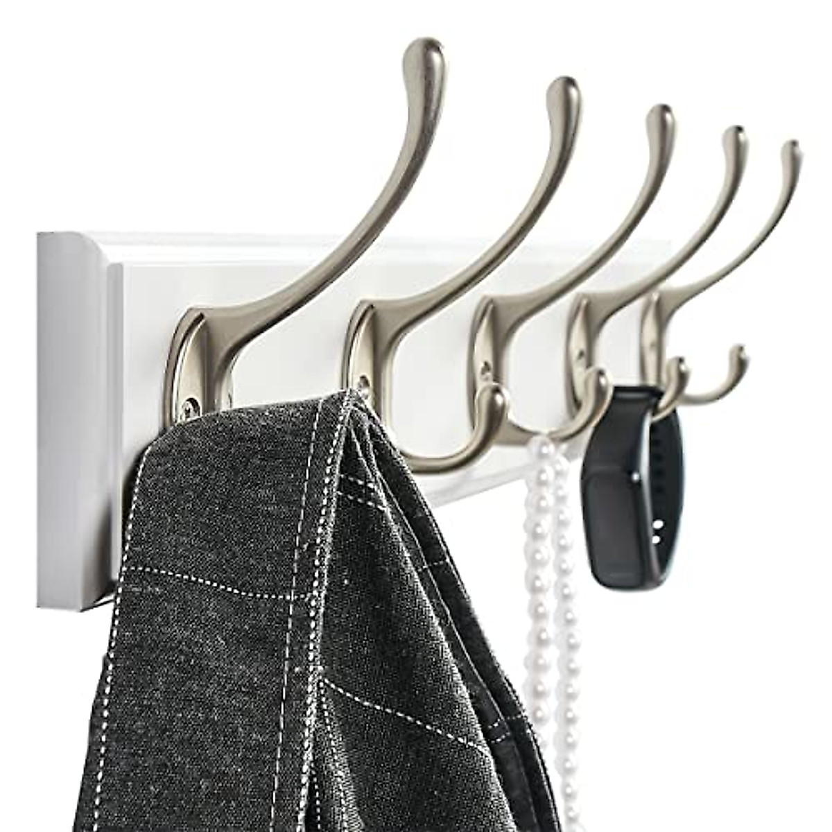 JYL HOME Wall-mounted Bamboo Coat Rack, 5 Double Hooks, Rustic Hooks for Hanging Coats,Jacket,Clothes,Hats,Decorative Hooks for Entryway, Bathroom, Bedroom, Closet Room, White