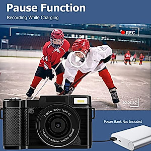 Digital Camera for Photography, Vlogging Camera with 2.7K Full HD, 30MP YouTube Camera with 180 Degree Rotation 3.0 Inch Flip Screen, 4P Lens, 32GB SD Card and 2 Batteries（Focus Fixed）