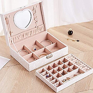 ZZYINH AN207 Leather Jewelry Box Double-Layer Frame Princess Jewelry Storage Box Earrings Necklace Cosmetic Box Small Jewelry (Color : White)
