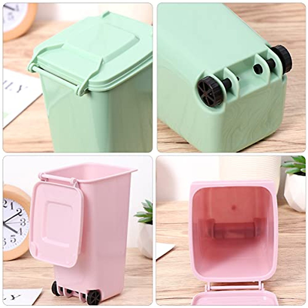 TOYANDONA 4PCS Mini Plastic Trash Can, Storage Bin Desktop Organizer, Wastebasket Trash Can with Lid, Tiny Desktop Waste Garbage Bin for Home Office Kitchen