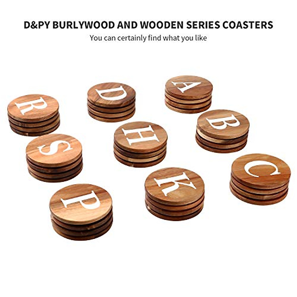 Wood Coasters Set, Natural Wooden Letters Coasters for Drinks, Set of 4 Wood Coasters, Wedding Coasters, Personalized Coasters Customizable with Name, Monogrammed Letter M