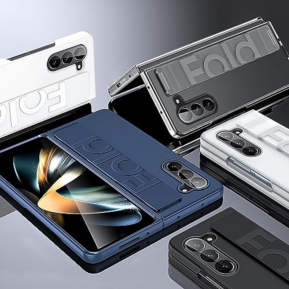 Phone flip case Ultra-Thin Case Compatible with Samsung Galaxy Z Fold 5 Case w Grip Silicone Strap, Hard PC Case, Anti-Scratches Shockproof Case Protective Phone Case Phone Cover (Color : Matte Clear