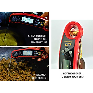 RedWoodBest Digital Meat Thermometer Instant Read Waterproof with Backlight & Calibration, Magnet and Bottle Opener, Best for Kitchen, Food, BBQ, Grill, Deep Fry, Baking, Candy, Indoor Outdoor Cooking