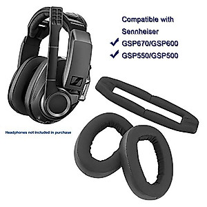 Replacement Ear Pads and Headband Compatible with Sennheiser GSP 500 GSP 550 GSP 600 GSP 670 Headphones. Premium Protein Leather | Soft high-Density Foam | Alcantara | Easy Installation