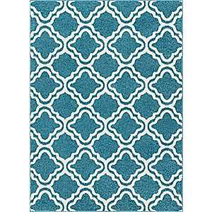 Modern Rug Calipso Blue 3'3" x 5' Lattice Trellis Accent Area Rug Entry Way Bright Kids Room Kitchn Bedroom Carpet Bathroom Soft Durable Area Rug