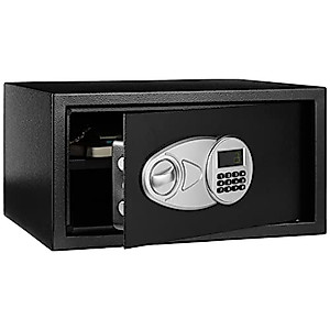 Amazon Basics Steel Security Safe with Programmable Electronic Keypad - Secure Cash, Jewelry, ID Documents - Black, 1 Cubic Feet, 16.93"W x 14.57"D x 9.06"H