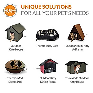 K&H PET PRODUCTS Outdoor Kitty Dining Room Outdoor Cat Shelter for Food & Water, Purrfect for Outdoor Feral Cats and Community Cats Olive 14 X 20 X 16.5