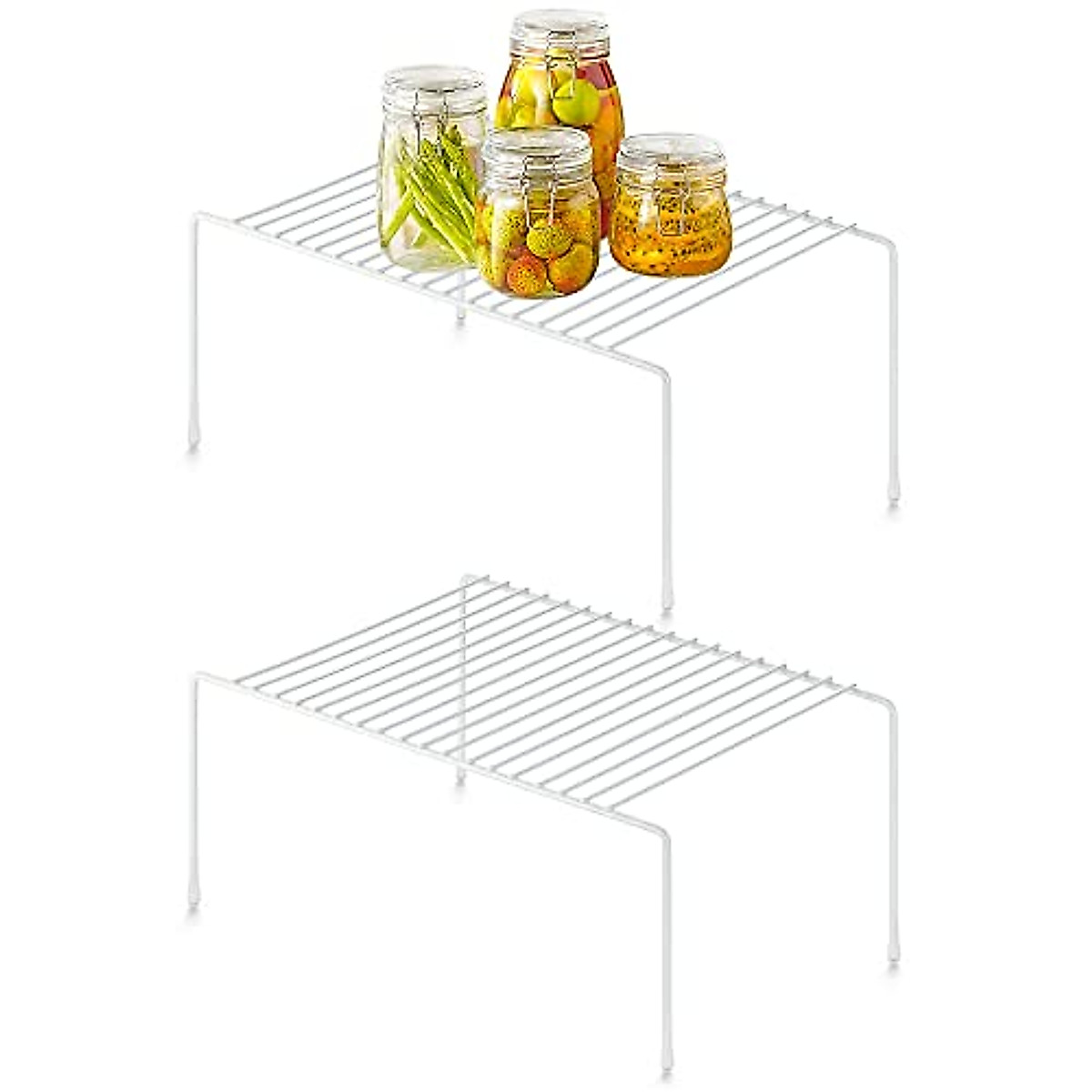 Ravinte 2 Pack Freezer Shelf Organizer, Cabinet Storage Shelf with Rustproof Metal Wire, Kitchen Cabinet Organizer Spice Rack for Frige, Pantry, Cupboard, Countertop - White