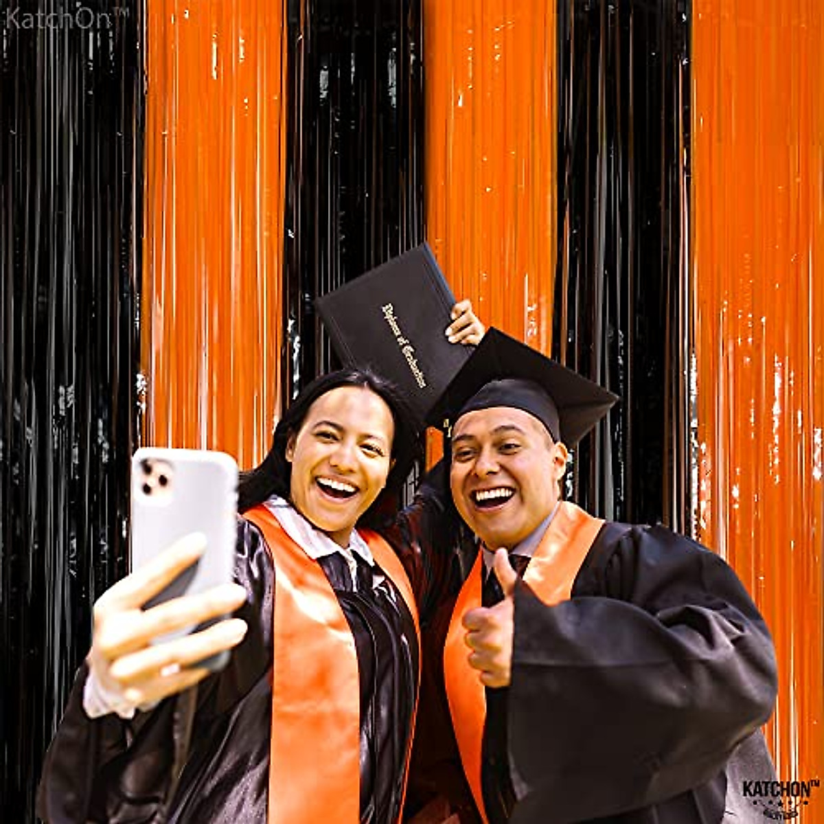 KatchOn, XtraLarge, Black and Orange Foil Fringe - 8x6.4 Feet, Pack of 2 | Graduation Decorations Class of 2023 Orange and Black | Orange and Black Graduation Decorations | March Madness Decorations