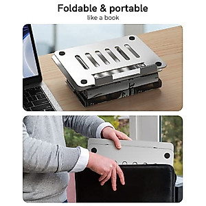 NTMY Aluminum Adjustable Laptop Stand for Desk, Ergonomic Computer Stand for Laptop, Portable Laptop Stand Adjustable Height, Foldable Laptop Riser for Desk, MacBook Stand for Desk, Fits for 10-16"