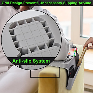 Couch Cup Holder Tray，Super Large Silicone Sofa Armrest Tray with Side Pockets，Anti-Slip Couch Caddy for Drinks/Phone/Remote/Snacks Sofa Table Organizer，Fathers Day Dad Gifts -Slate Gray
