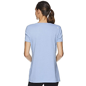 Reebok Womens V-Neck Script Logo Graphic T-Shirt, Blue, Large