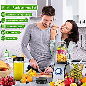 2 Pack Magic Bullet Blender Cups,Tall 22oz Cups Mugs Flip Top To-Go Lids & 4 Fins Cross Blade with Gasket Handle Replacement Part Compatible Magic Bullet Blender Juicer Mixer Accessories 250W MB1001