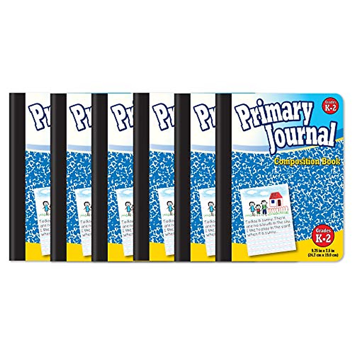 Primary Journal, Hardcover, Primary Composition Book Notebook - Grades K-2, 100 Sheet, One Subject, 9.75" x 7.5", Blue Cover-6 Pack