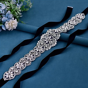 azaleas Women's Crystal Wedding Belt Sashes Bridal Sash Belt for Wedding (Black)