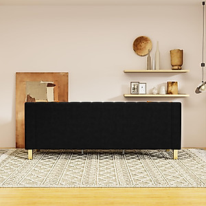 STORFENBOR 83'' Velvet Sofa, Chesterfield Velvet Upholstered Mid-Century Modern Loveseat, Ring Anti-Crash Design Armchair Feet, 3 Seat Living Room Apartment Large Comfort Sofa (Beige)